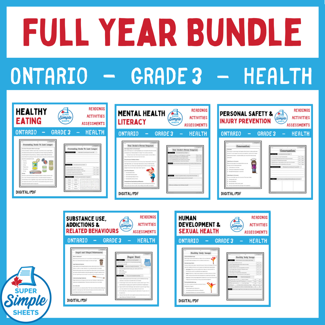 Ontario - Grade 3 Health - Full Year Bundle – Super Simple Sheets