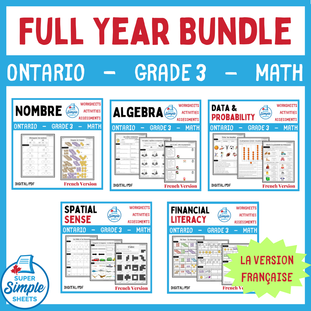 Grade 3 - Full Year Math Bundle - Ontario 2020 Curriculum - FRENCH VER ...
