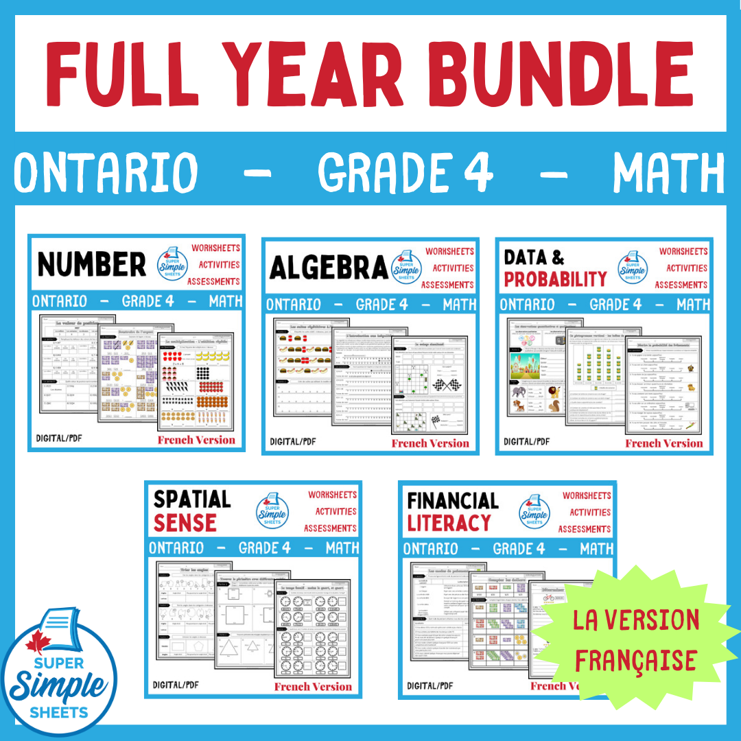 Grade 4 - Full Year Math Bundle - Ontario 2020 Curriculum - FRENCH VER ...