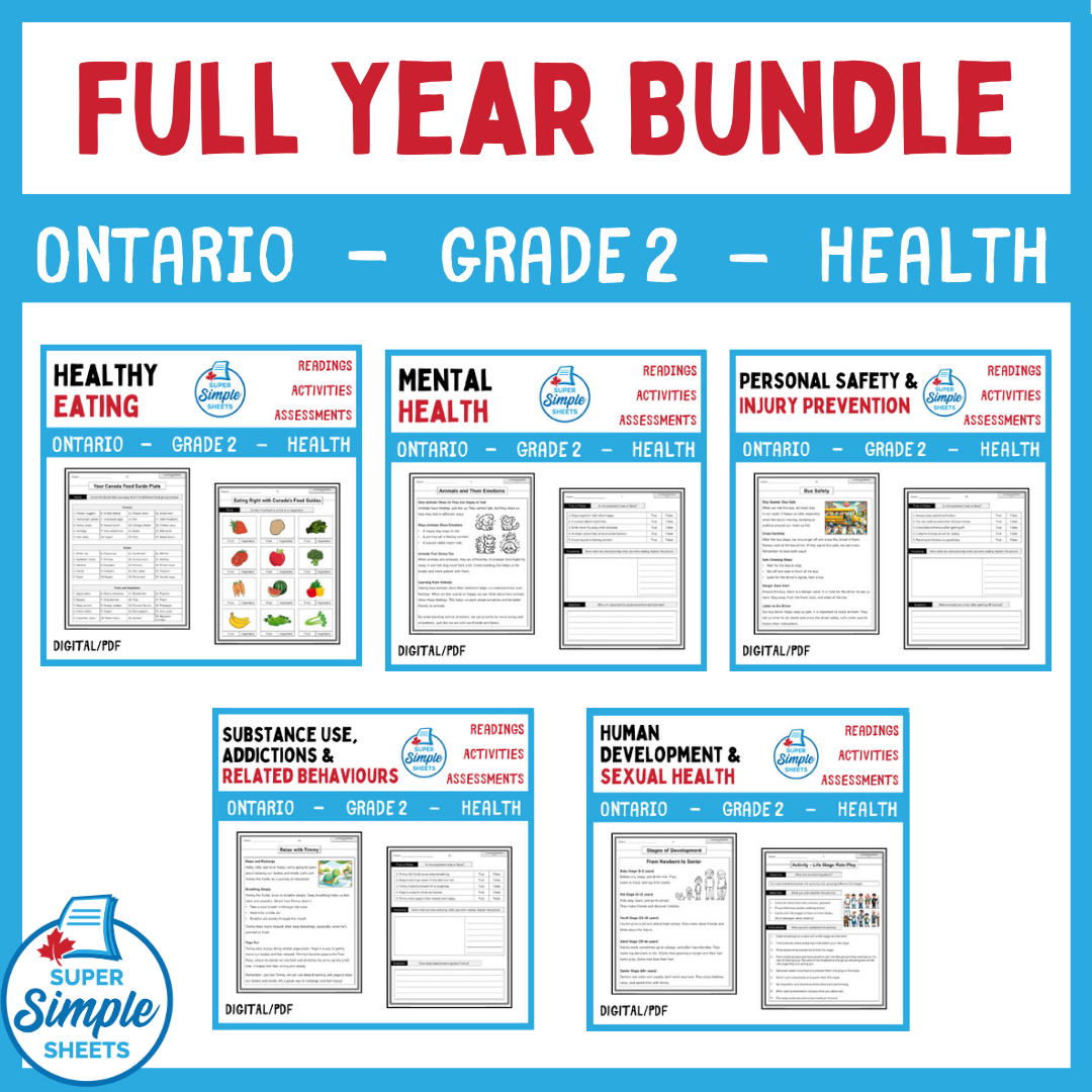 Ontario - Grade 2 Health - Full Year Bundle – Super Simple Sheets