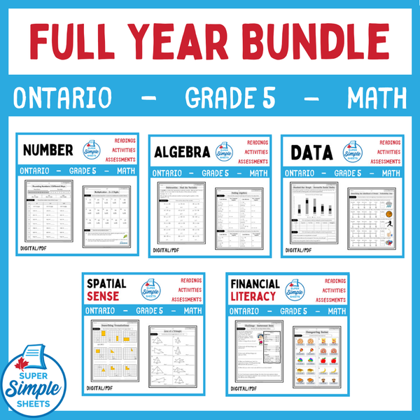 Grade 5 - Full Year Math Bundle - Ontario New 2020 Curriculum – Super ...