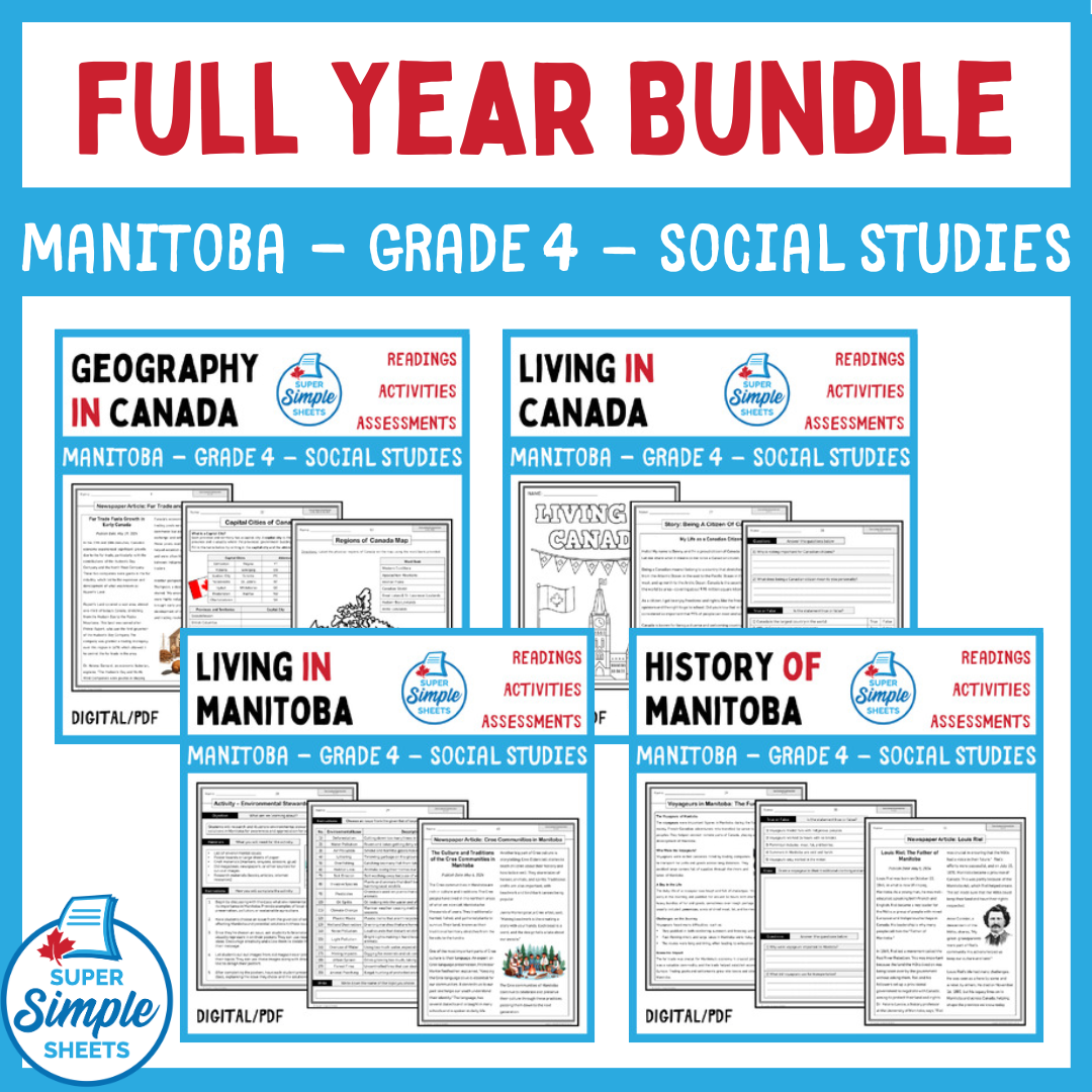 Manitoba - Grade 4 Social Studies - FULL YEAR BUNDLE – Super Simple Sheets