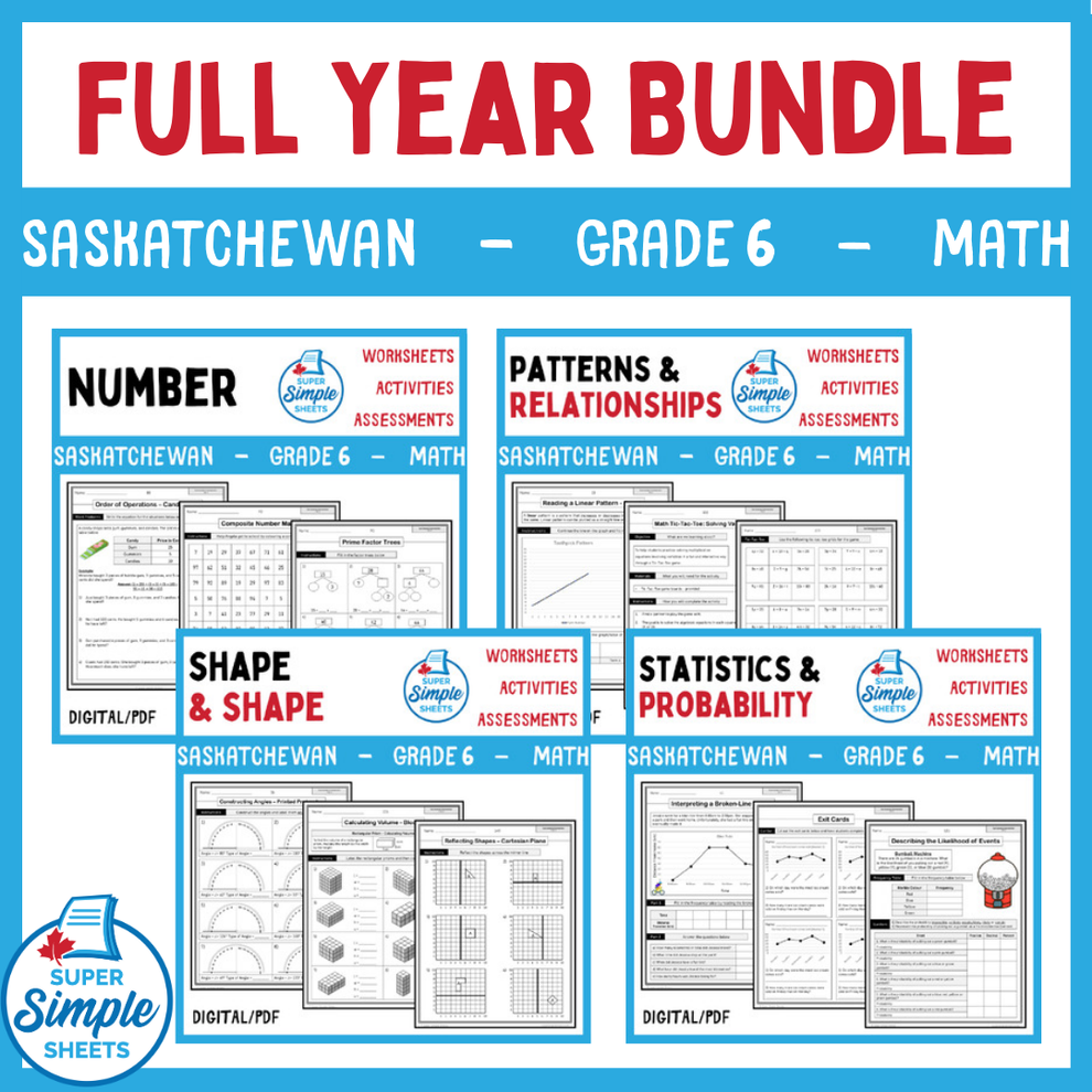 Grade 6 - Saskatchewan Math - Full Year Bundle – Super Simple Sheets