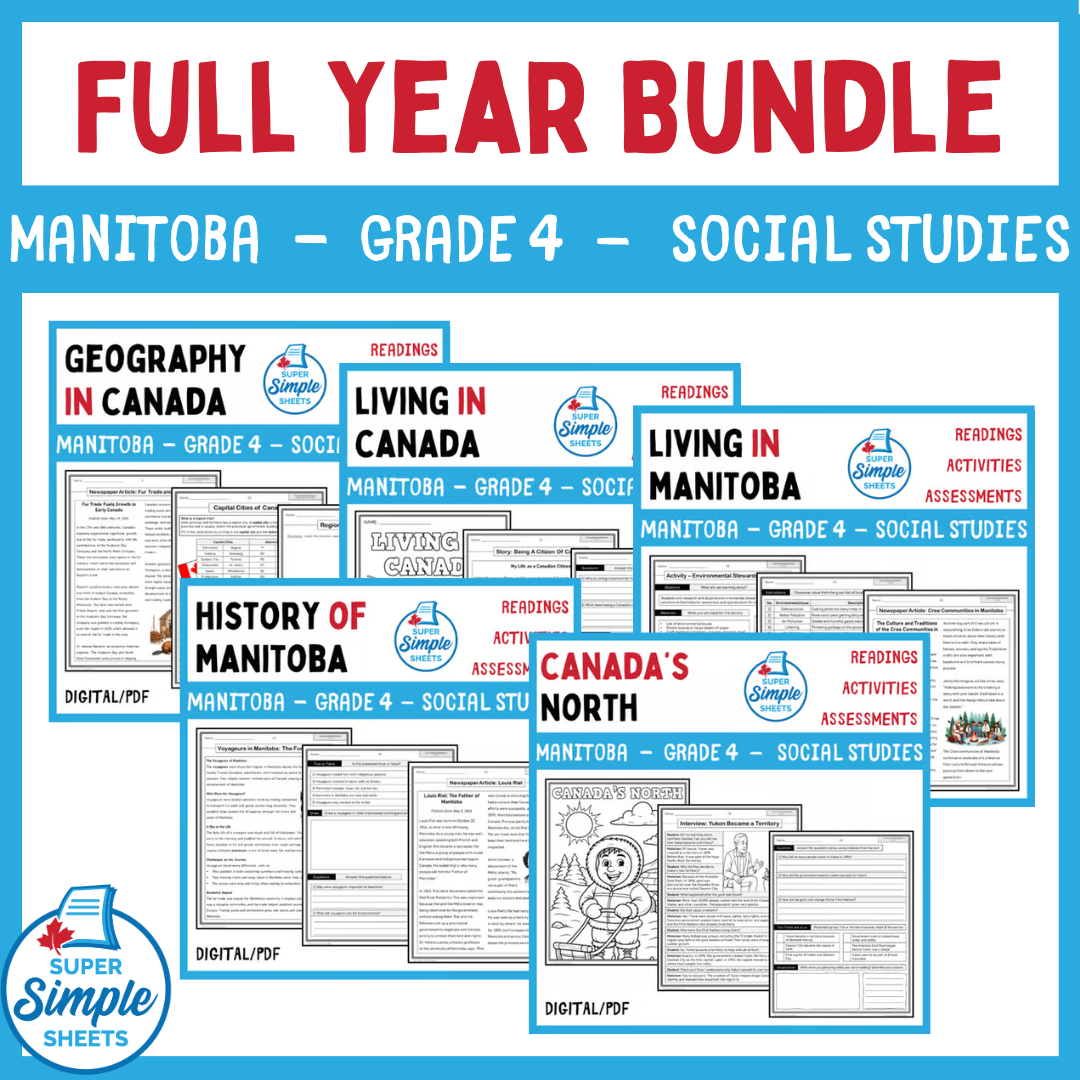 Manitoba - Grade 4 Social Studies - FULL YEAR BUNDLE – Super Simple Sheets