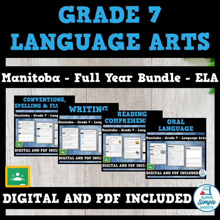 Manitoba Grade 7 Language Arts ELA - FULL YEAR BUNDLE – Super Simple Sheets