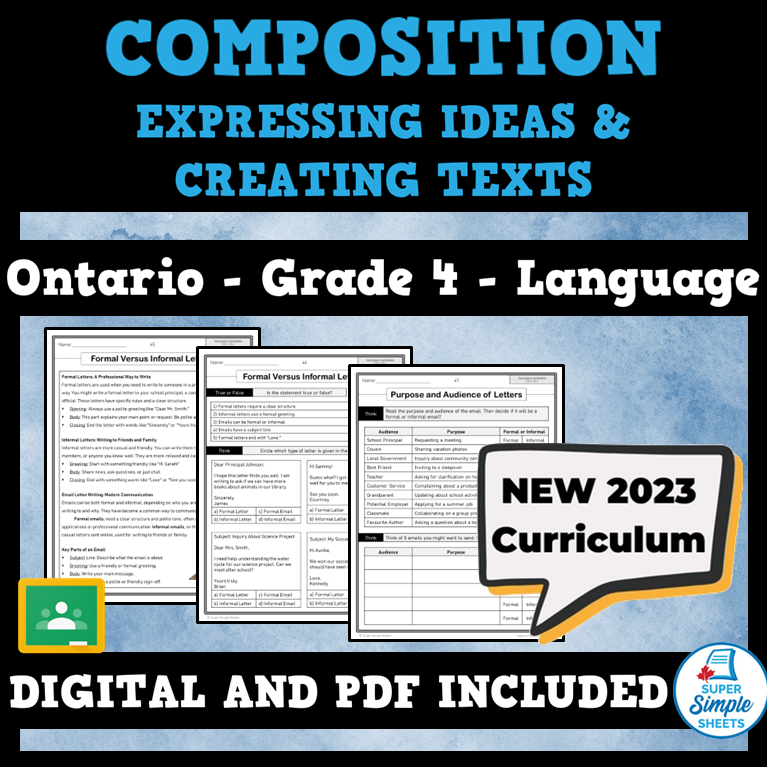 NEW 2023 Ontario Language - Grade 4 - Composition – Super Simple Sheets