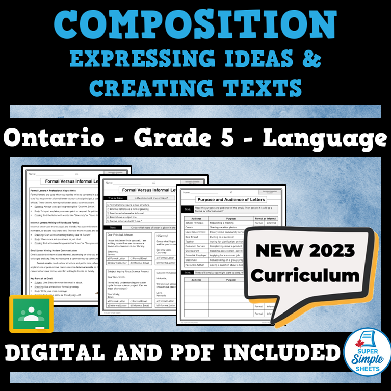 NEW 2023 Ontario Language - Grade 5 - Composition – Super Simple Sheets