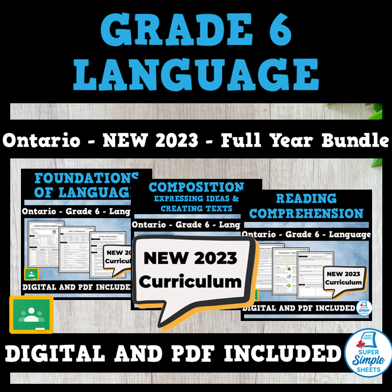 Ontario Grade 6 Language - FULL YEAR BUNDLE - NEW 2023 Curriculum ...
