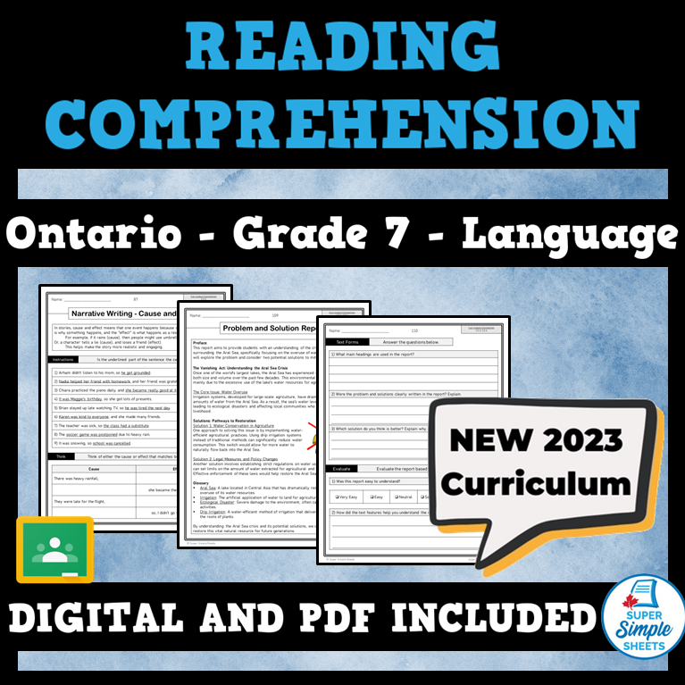 NEW 2023 Ontario Language - Grade 7 - Reading Comprehension – Super ...