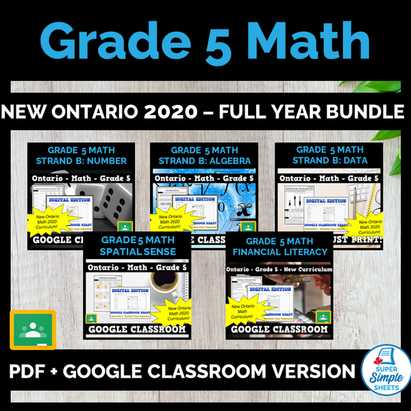Grade 5 - Full Year Math Bundle - Ontario New 2020 Curriculum – Super ...
