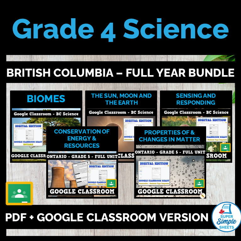 BC Science Grade 4 Full Year Bundle – Super Simple Sheets