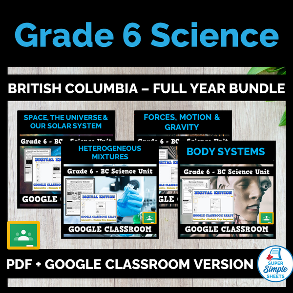 BC Grade 6 Science Full Year Bundle – Super Simple Sheets