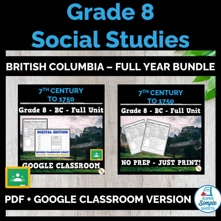 BC Social Studies Grade 8 Full Year Bundle – Super Simple Sheets