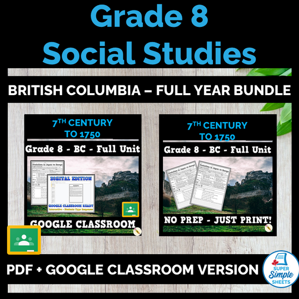 BC Social Studies Grade 8 Full Year Bundle – Super Simple Sheets