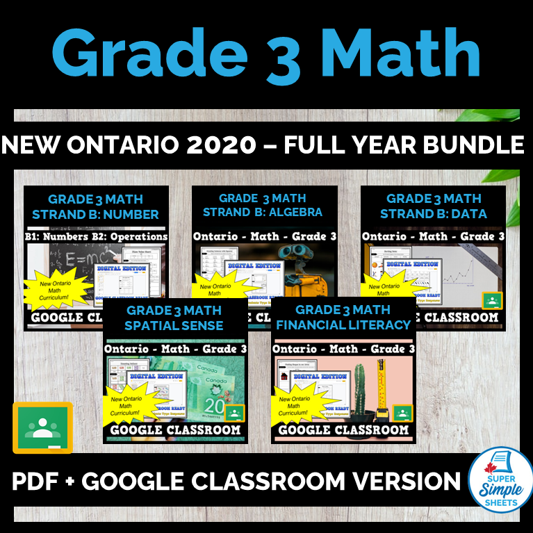 Grade 3 Full Year Math Bundle - Ontario New 2020 Curriculum – Super ...