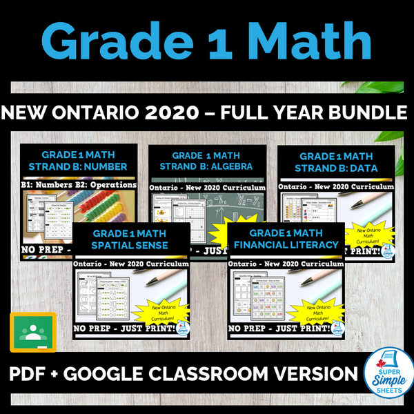 Grade 1 - Full Year Math Bundle - Ontario New 2020 Curriculum – Super ...